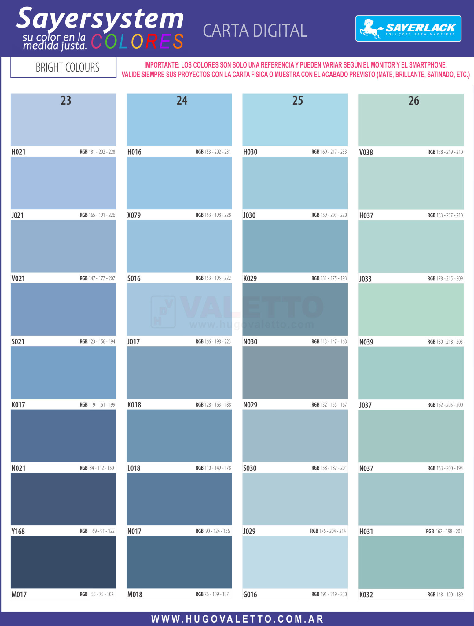 Carta de colores Sayersystem – Hugo Valetto