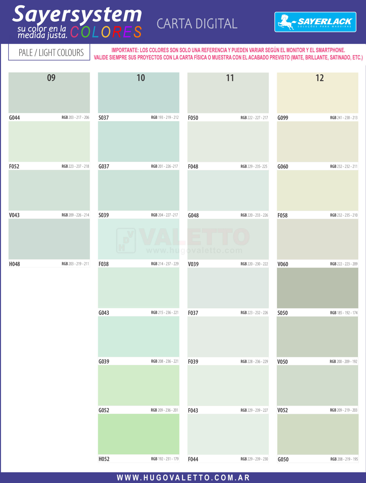 Carta de colores Sayersystem – Hugo Valetto
